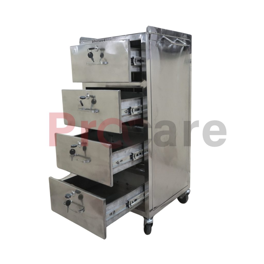 Hospital Trolley with Drawers | Stainless Steel Bedside Cabinet | Procare